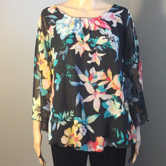 NY Collection | Tops | Ny Collection Black Floral Longslv Tunic Plus ...